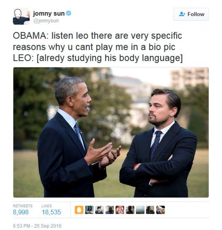 Twitterati give hilarious captions to serious photo of Obama, DiCaprio ...